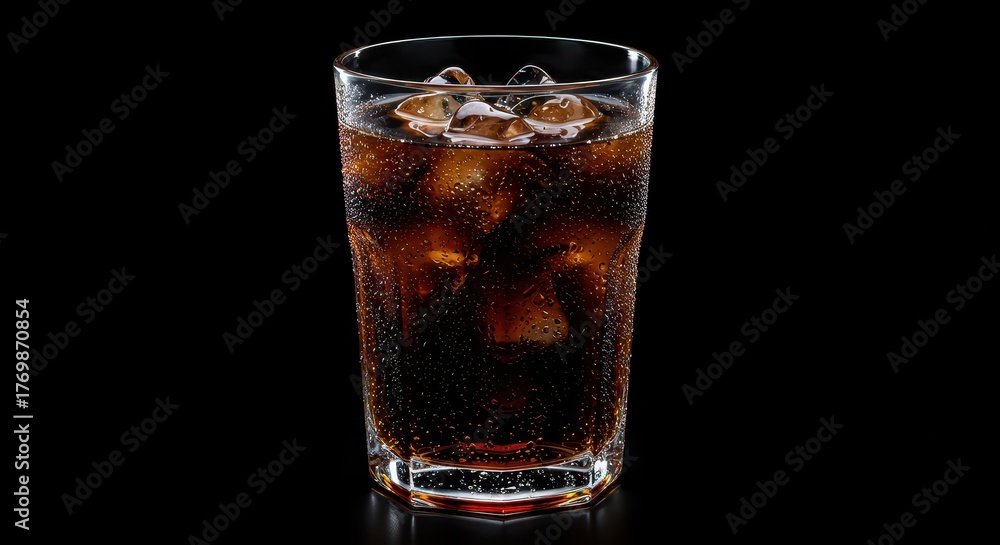 Ice cold cola drink in a clear glass with condensation, perfect ...