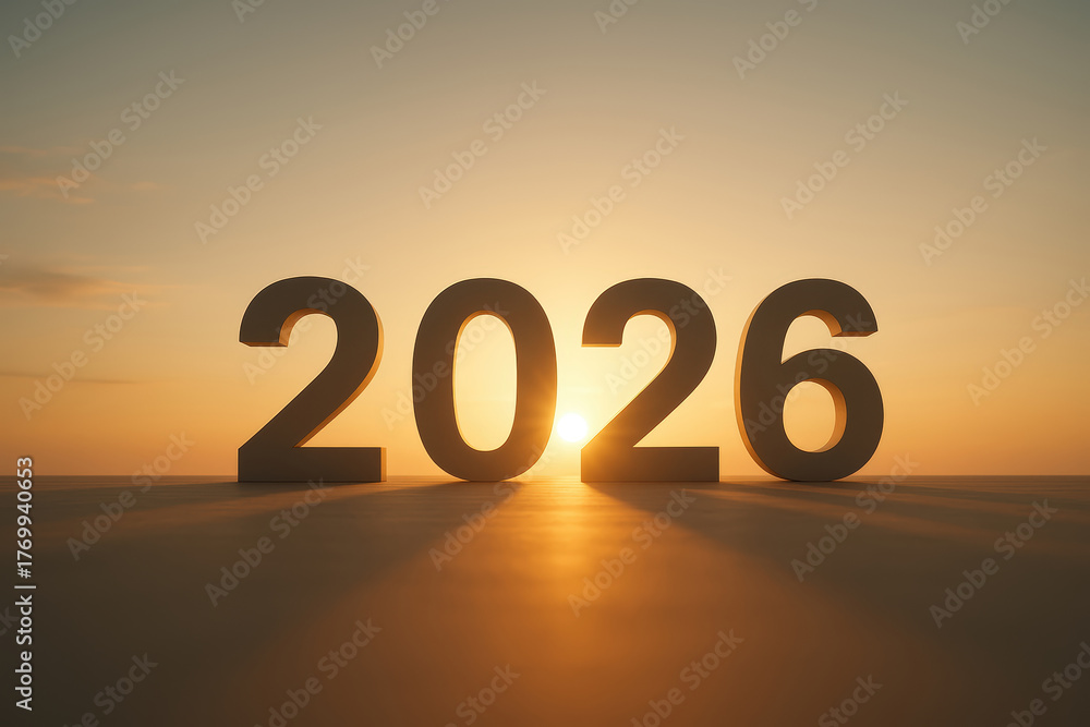 Large 2026 numbers against sunset sky Stock Illustration | Adobe Stock