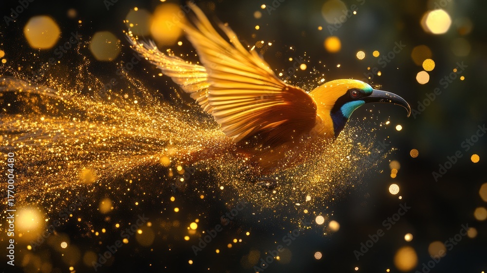 Greater Bird-of-Paradise, its display feathers exploding in a shower of ...