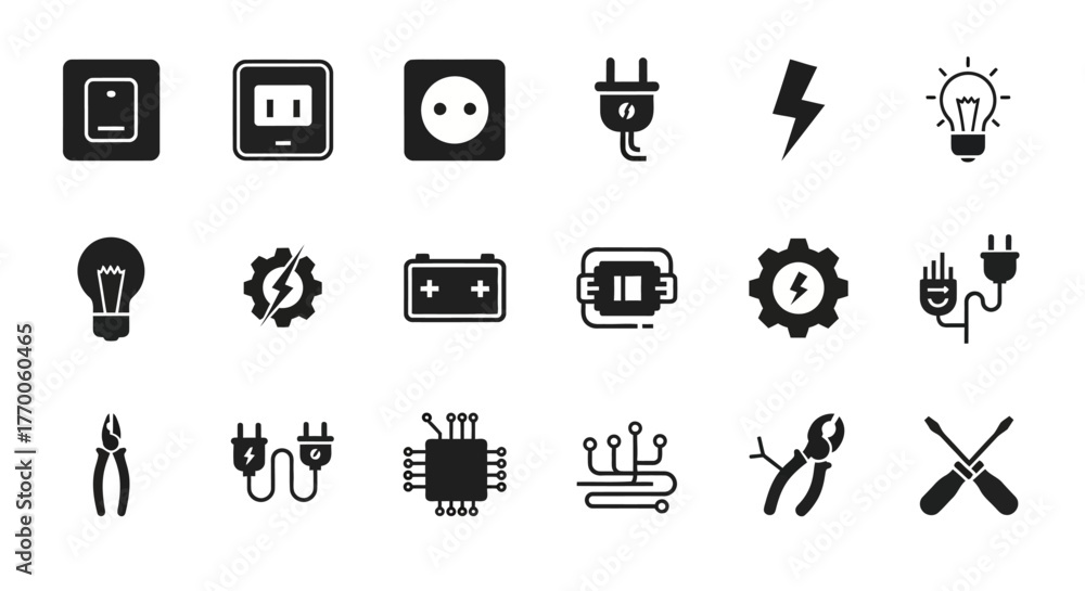 Electrical engineering and electronics repair icon set. A collection of ...