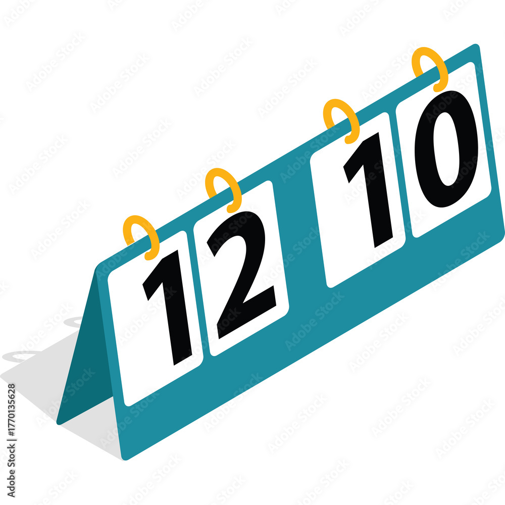 Teal Flip Scoreboard Displaying 12 to 10 With Black Numbers On White ...