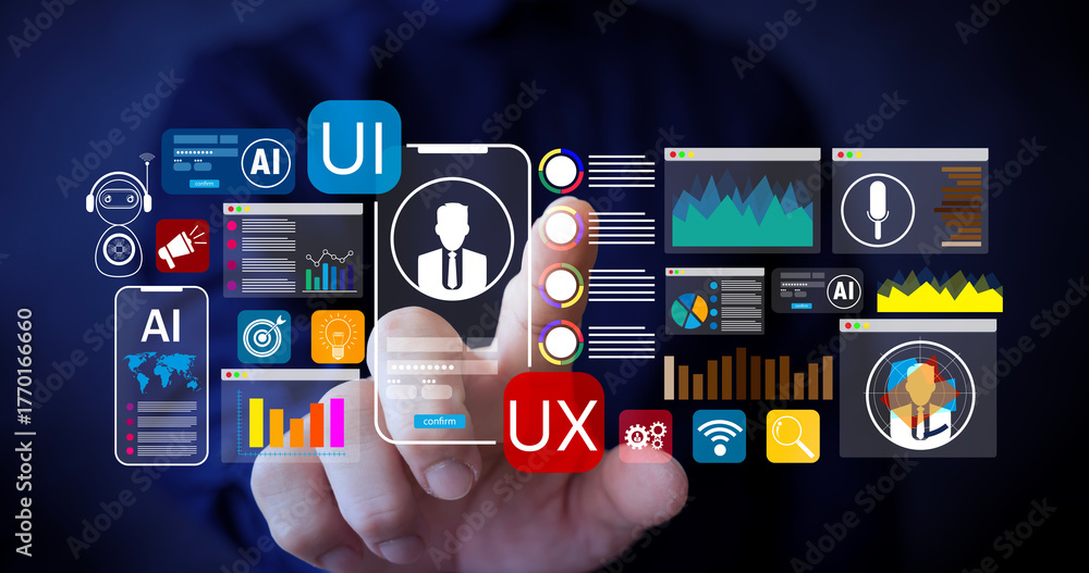 Foto Artificial intelligence UI UX design interface for data analysis ...