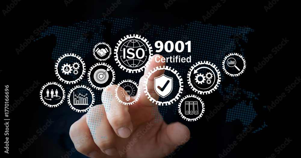 ISO 9001 certified quality management system concept showing business ...