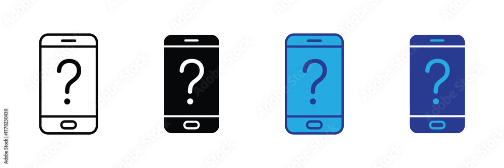 Four different smartphone icons with question marks on screen, isolated ...