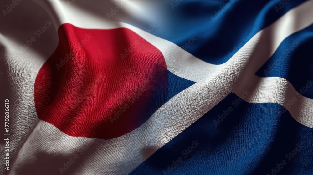 Japanese and Scottish flags intertwined in a symbolic display of ...