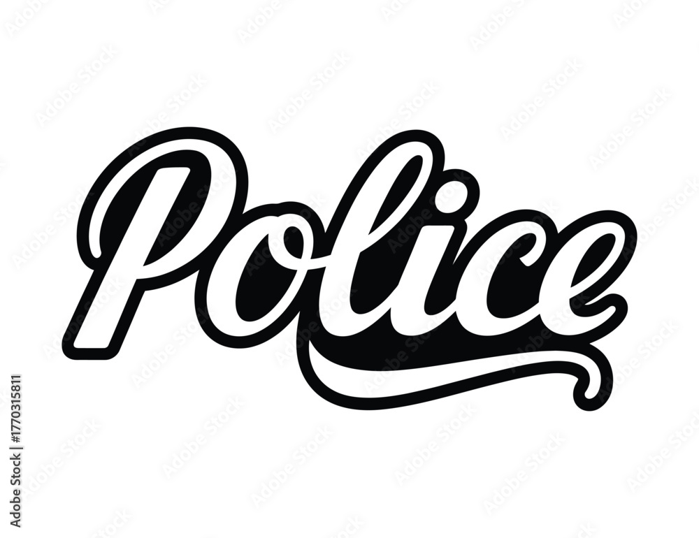Police Text Vector Graphic: Retro Script Typography Design with Bold ...