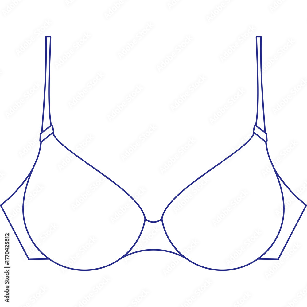 Simple outline of a blue bra with thin straps on a transparent ...