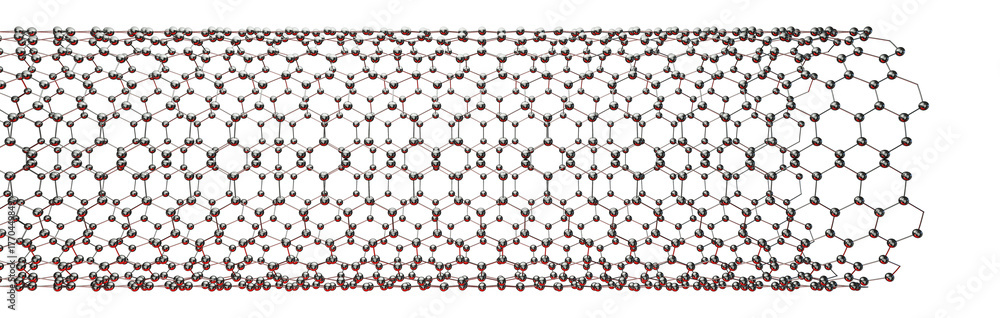 Carbon nanotube molecular structure, detailed 3D model of cylindrical ...