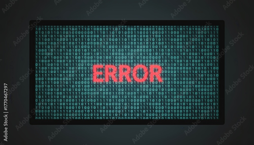 Computer monitor showing an illuminated red error message against a ...