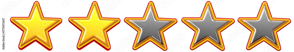 Illustration Stock 3D two-star rating design with two yellow stars and ...
