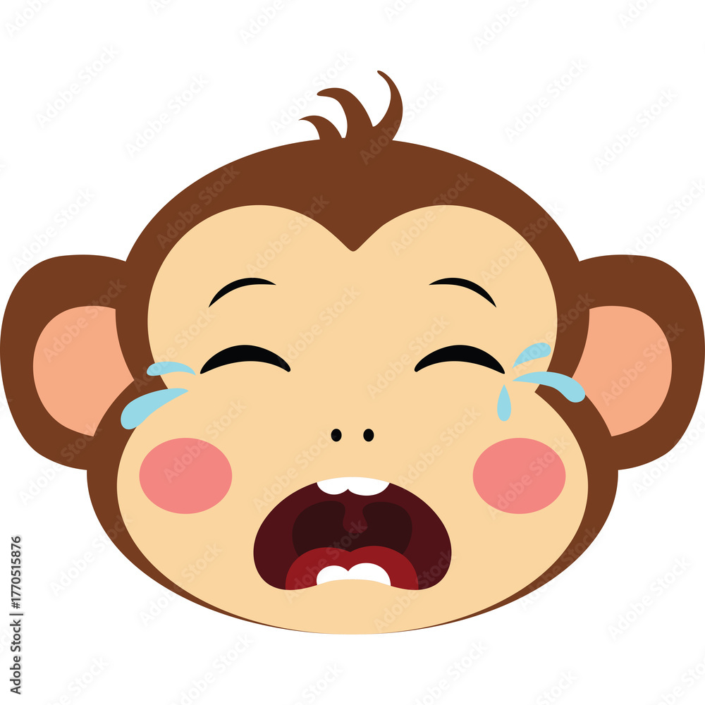 Стокова ілюстрація Cartoon Monkey Face Crying Tears With Open Mouth And ...