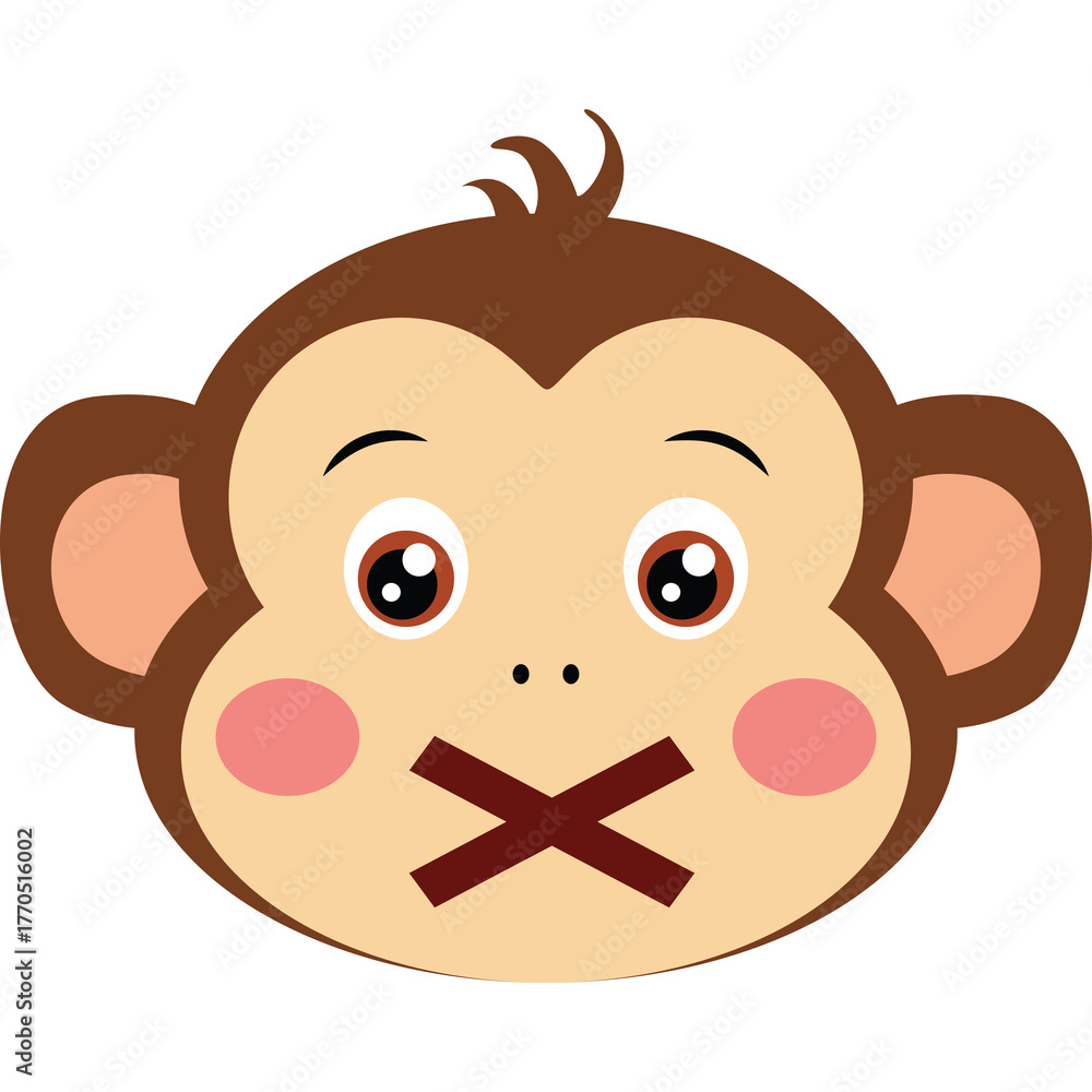 Ilustración de Stock Cartoon Monkey Face With Crossed Mouth Symbol ...