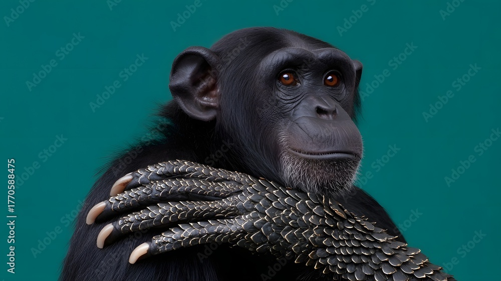 Captivating close-up portrait of a pensive chimpanzee, a highly ...