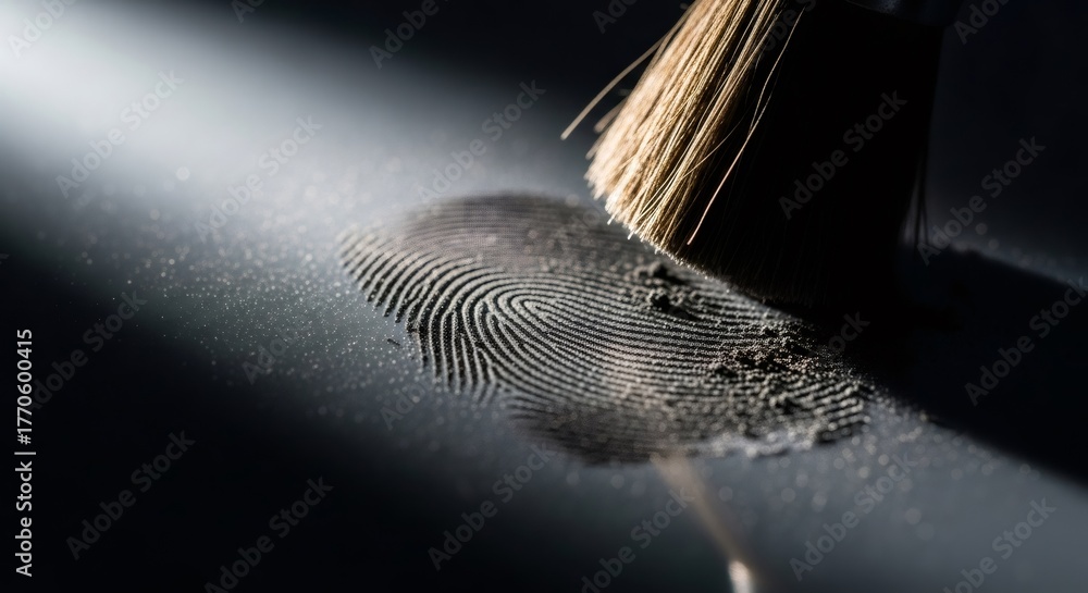 Fingerprint being dusted by a brush to reveal and collect evidence ...