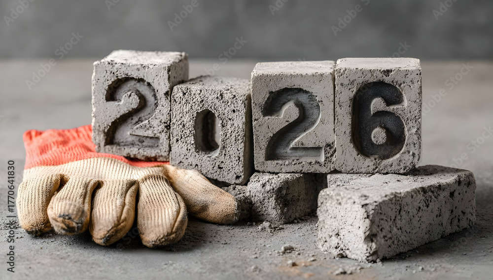 Concrete blocks with the year 2026 symbolize construction and future ...