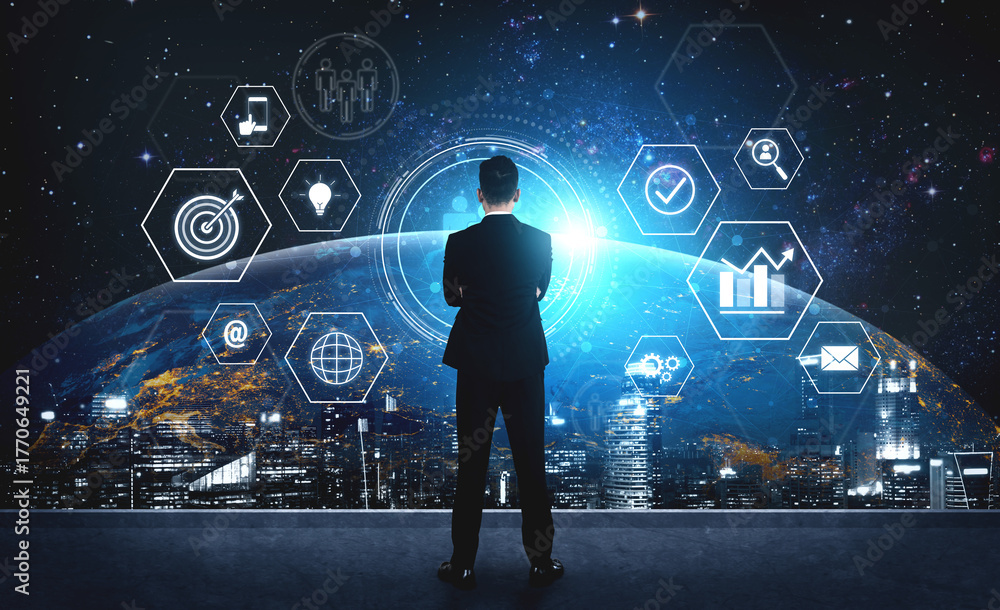 Business teamwork system showing digital communication and performance ...