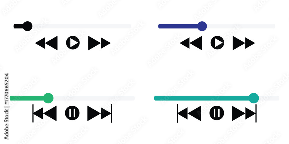 Media Player Interface Icon Set – Video and Audio Playback Controls for ...
