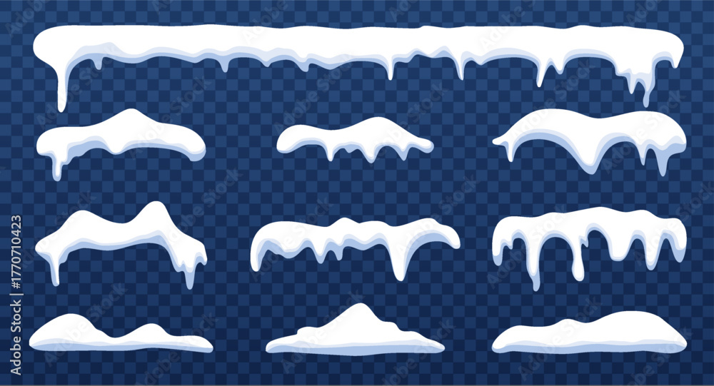 Icy snow cap collection. Winter frost decoration. Border frozen frame ...