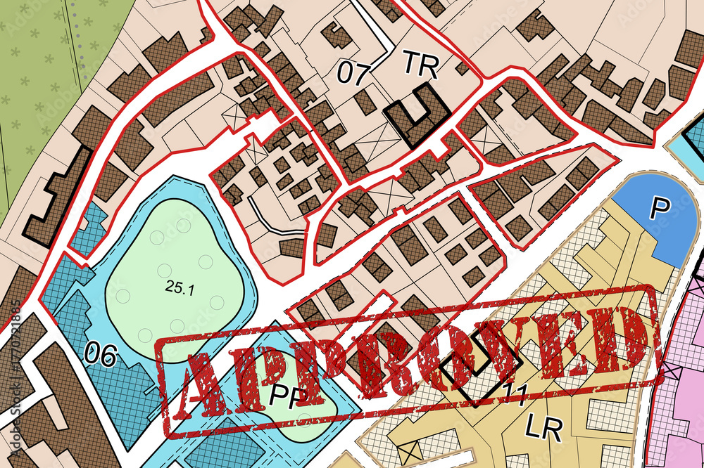 Imaginary approved General Urban Plan - Zoning regulations concept with ...