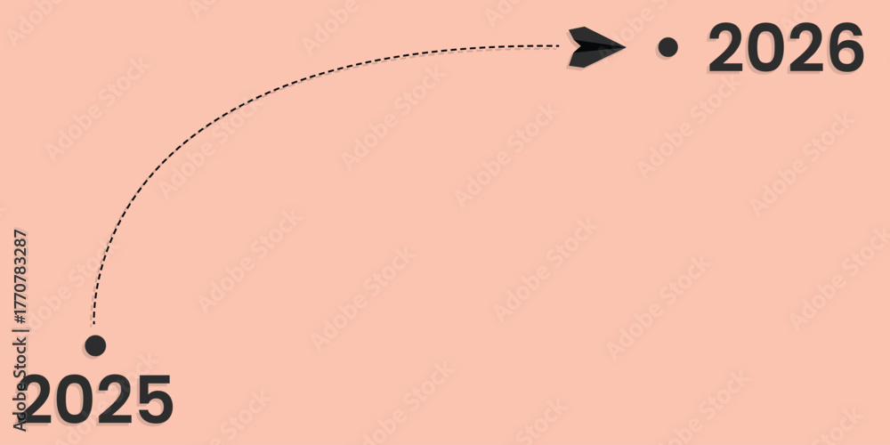 2025 to 2026 progress concept vector with paper airplane flying in an ...