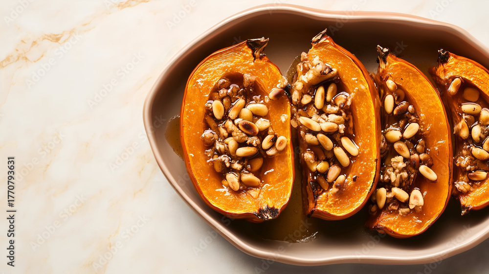 Oven-roasted pumpkin slices, caramelized edges, rich flavor, healthy ...