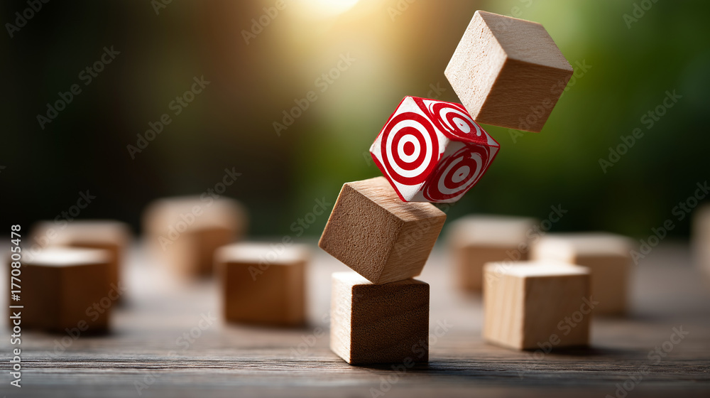 Wooden cubes forming year 2025 turning into 2026 with target icon and ...