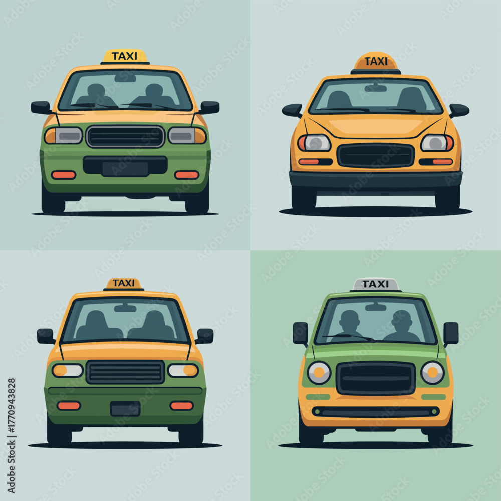 Four distinct taxi vehicles are displayed in a grid layout, showcasing ...