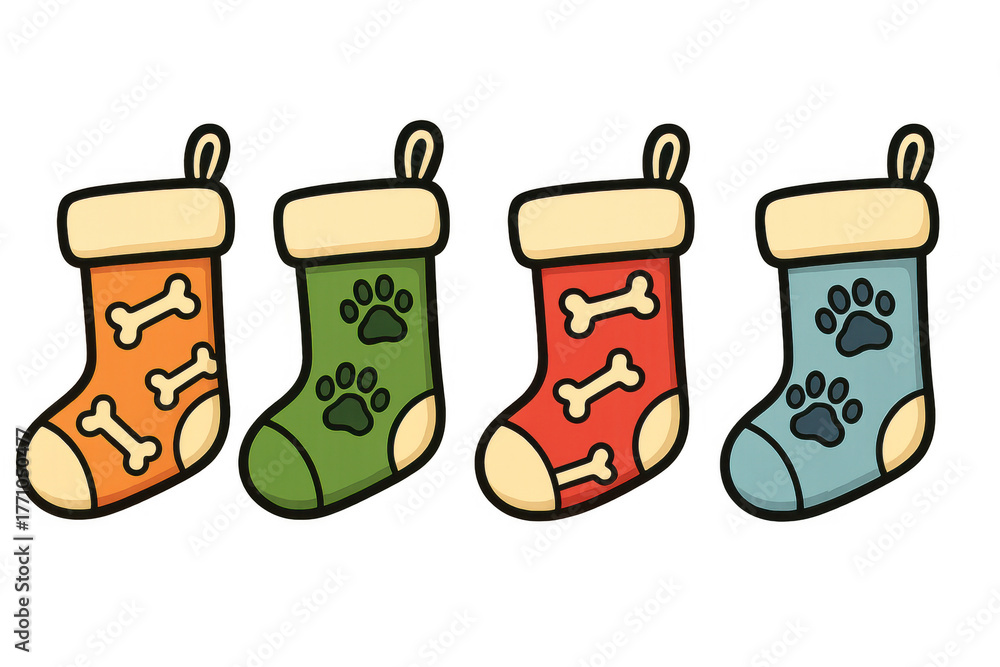 Christmas pet stockings featuring bone and paw print designs ...
