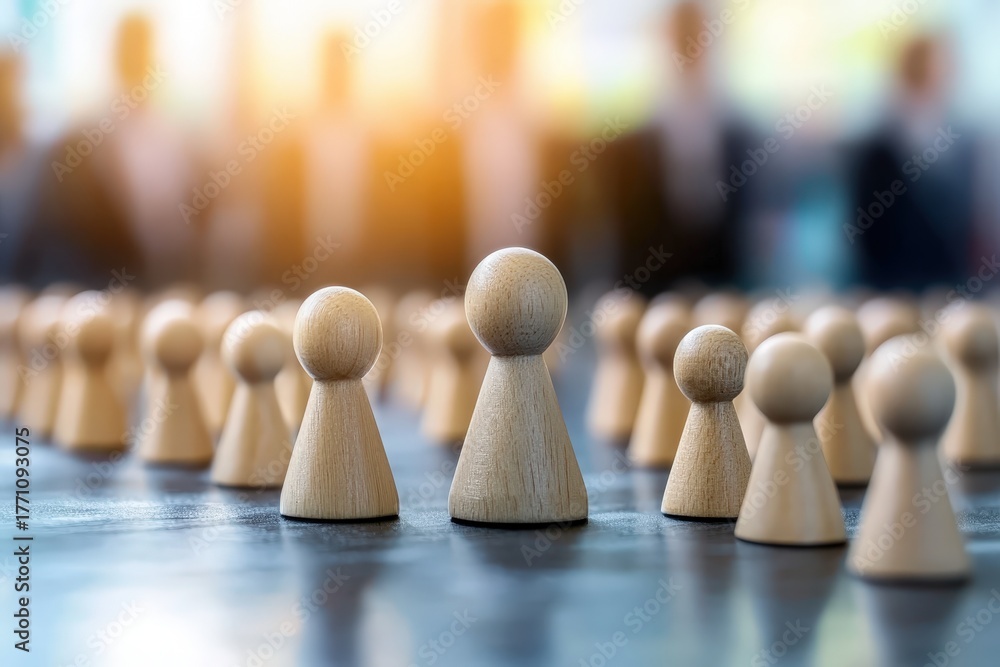 Stock-Foto „Leadership and unity: Focused wooden figurine in front of ...