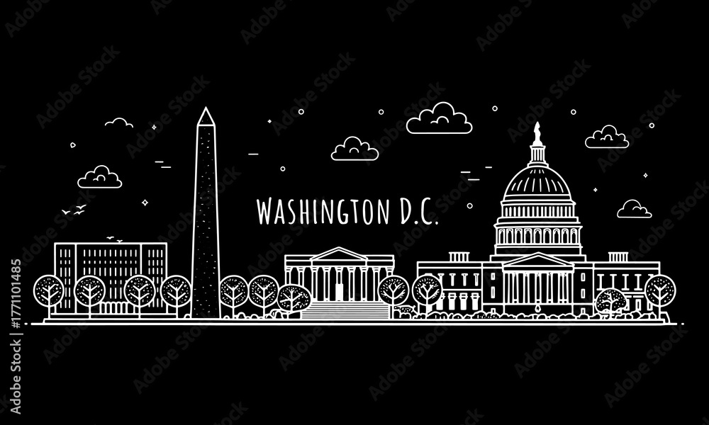 Washington D.C. Skyline Sketch with Iconic Landmarks – Cultural Tourism ...
