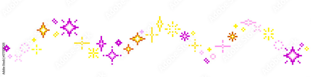 Pixel stars twinkling stars sparkles, shining burst background vector ...