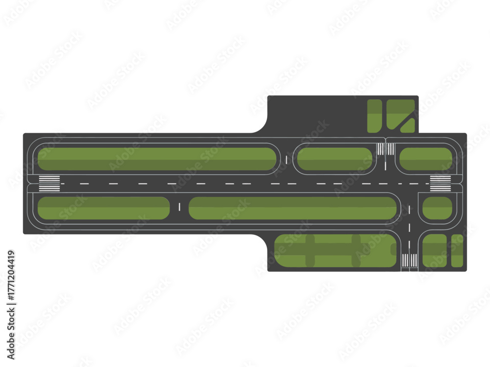 Airport runway layout top view, taxiway network, control road lanes ...