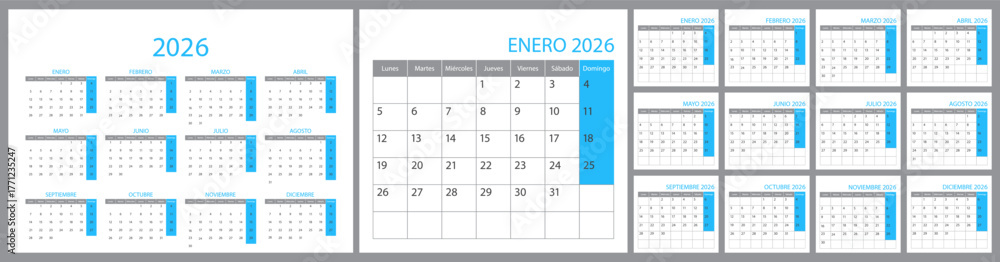 Spanish calendar and planner 2026 year, schedule month calender ...