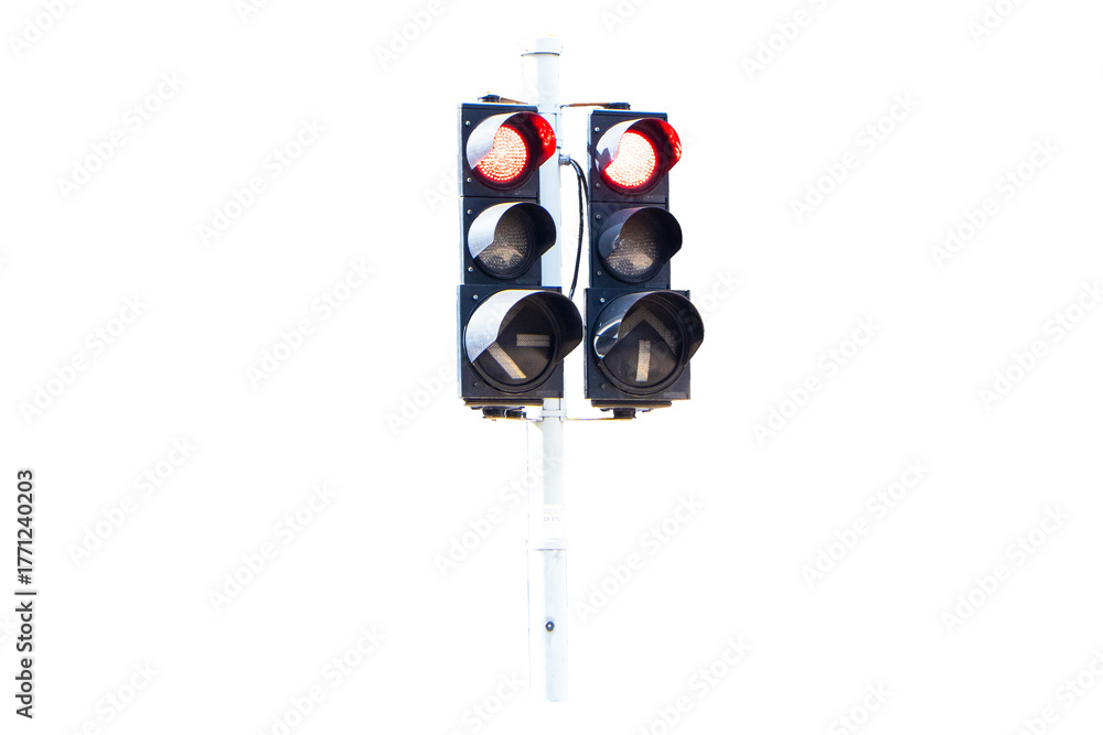 Traffic light show green, red, yellow light attached to steel poles ...