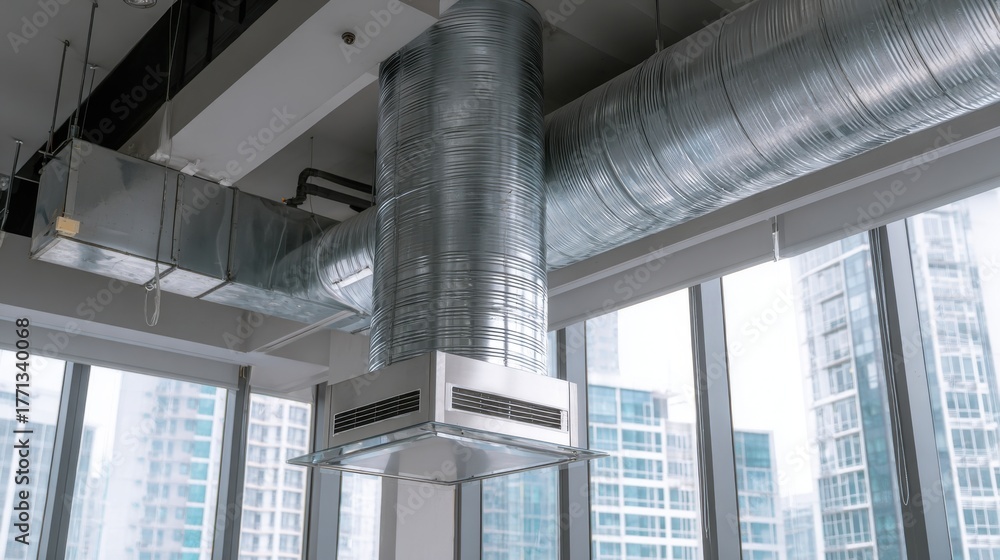 Photo Stock Exposed industrial ventilation ducts and air conditioning ...