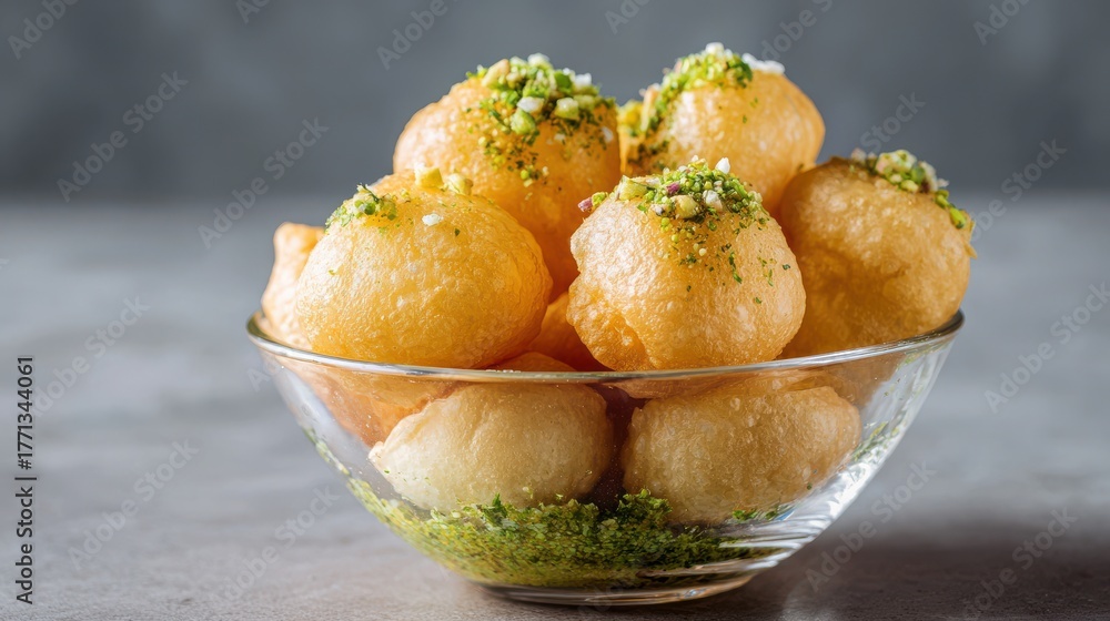 Luqaimat, sweet dumplings fried and drizzled with syrup, topped with ...