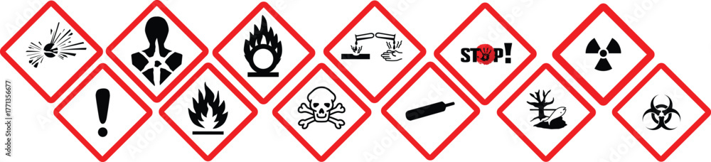 GHS pictograms. Warning Hazard Hazardous Danger Dangerous Icon set ...