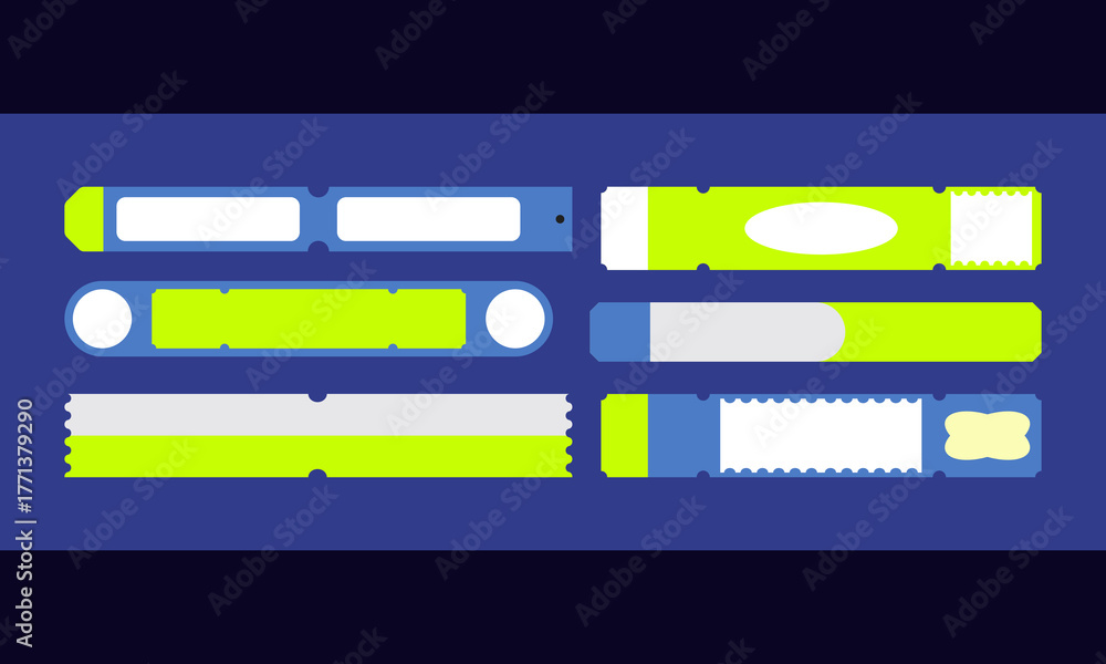 Retro long event ticket sticker label tag shape blank badge collection ...
