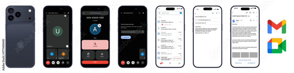 Gmail UI Google Meet mockup on iPhone 17 Pro Max . with inbox view ...