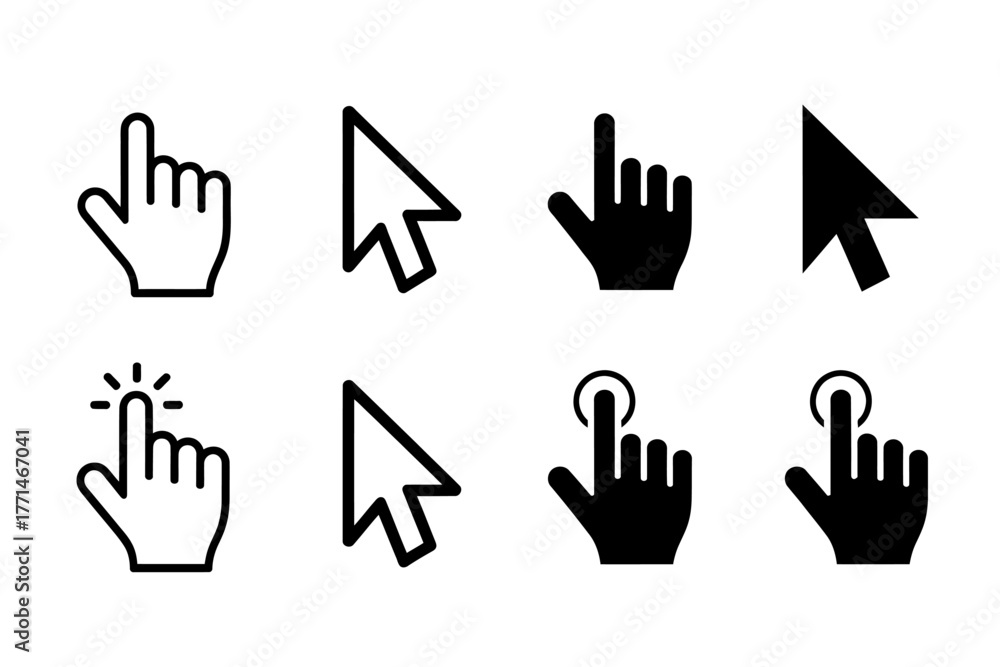 Stockvektorbilden Collection of Mouse Cursor and Finger Tap Icons in ...