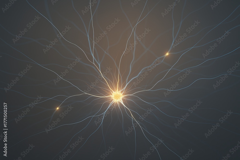 Abstract glowing visualization of a neural connection. Firing neuron ...