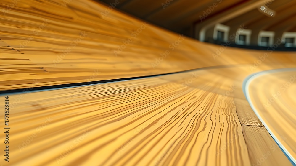 velodrome. Close-up of wooden velodrome track banking showing grain and ...