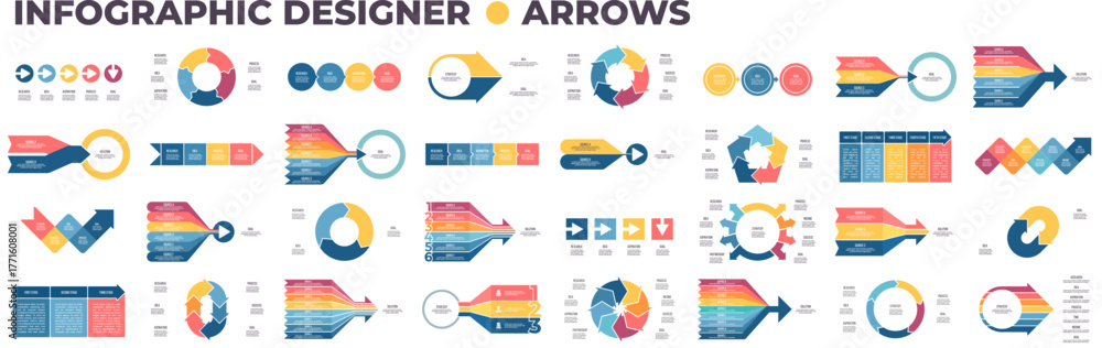 Pie chart collection. Arrows charts for infographics, presentations ...