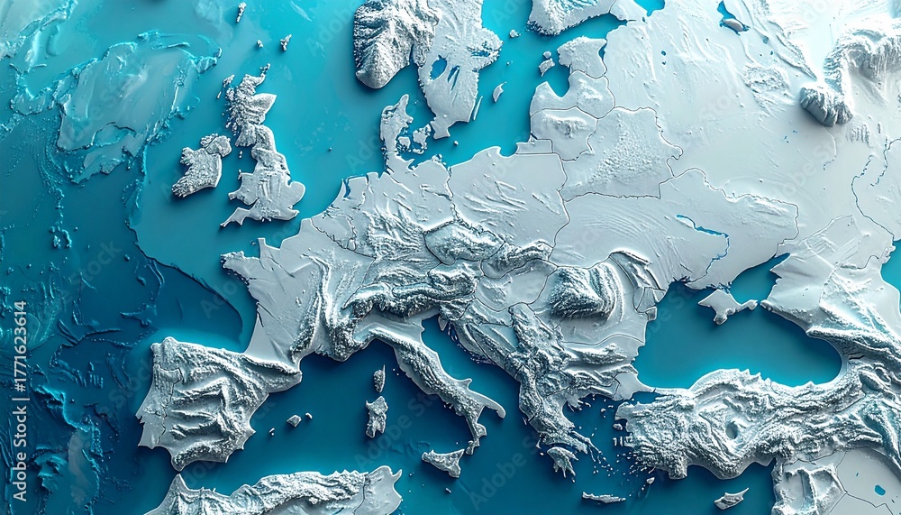 Relief Map of Europe Visualizing Topography and Geography in Blue and ...