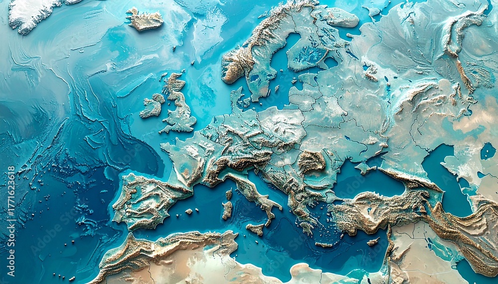 Topographic Map of Europe Relief Model Showing Mountain Ranges and ...