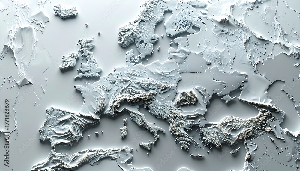 Sculpted Topographic Map of Europe Textured Terrain Model Geographical ...