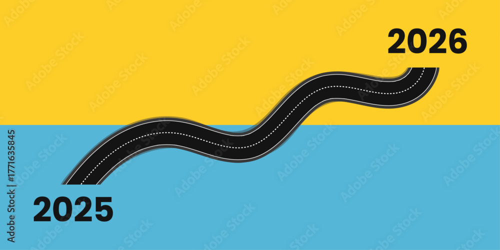 The winding road from 2025 to 2026: New Year journey. Year transition ...