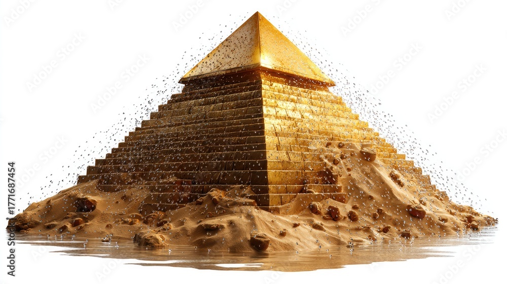 Golden Pyramid of Antiquity: A majestic, golden-hued pyramid rises from ...