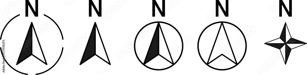 Image vectorielle Stock Basic North Arrow Mark Sign Symbol Icon Set for ...