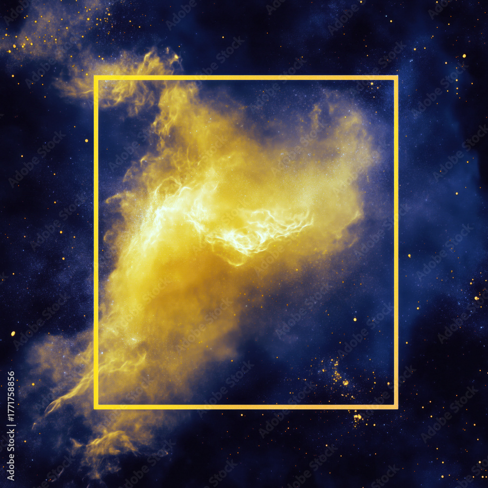Galaxy and universe theme background on square template with frame and ...